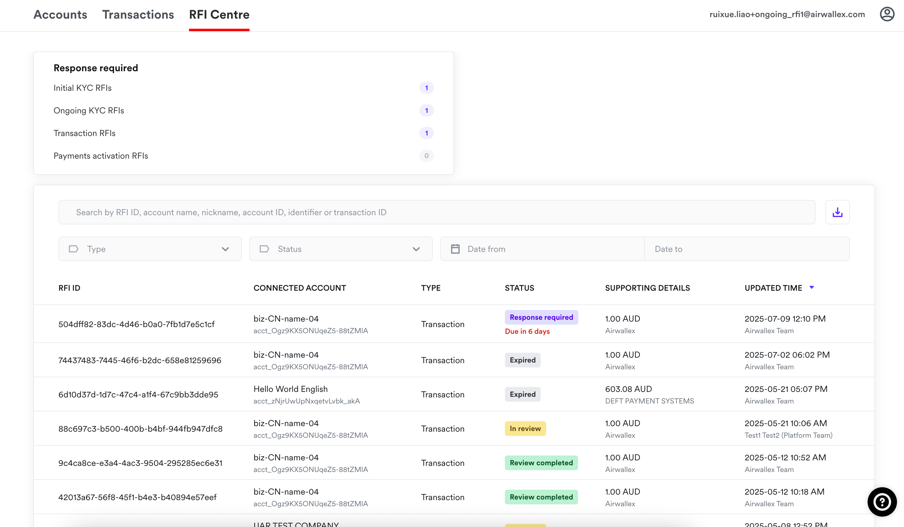 Handle RFIs - Airwallex Docs